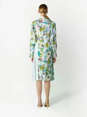 St. John Abstract Floral Print Silk Blend Shirt Dress