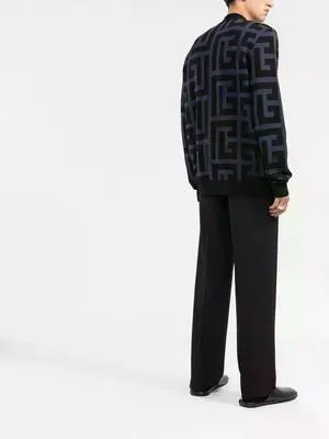 Balmain Monogram-print V-neck Cardigan - Blue