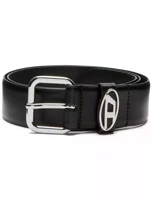 DIESEL® Leather Belt With Logo Plaque - Black