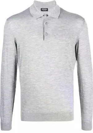 Zegna Cashmere-silk Polo Top - Grey