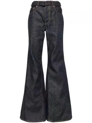 Sacai Mid-rise Flared Jeans With Belt - Blue