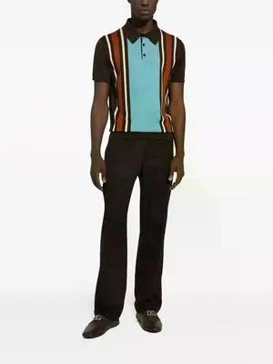 Dolce & Gabbana Striped Knit Polo Shirt - Brown