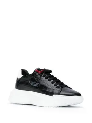 GIULIANO GALIANO And White Crocodile-embossed Leather Sneakers - Black