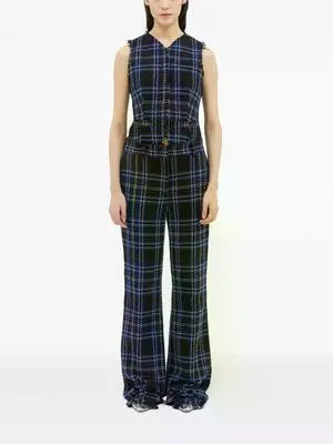 MSGM Checked Cotton Trousers With Fringed Hem