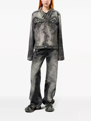 Camper Swirl Print Denim Jacket - Grey