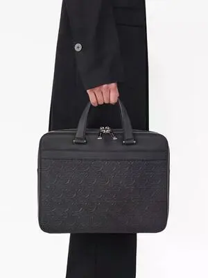 FERRAGAMO Monogram Embossed Leather Briefcase