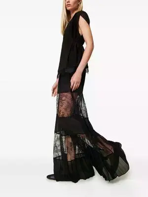 TWINSET Pleated Georgette Trousers With Lace Detailing