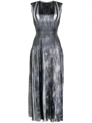 Costarellos Box-pleated Sleeveless Maxi Dress - Silver
