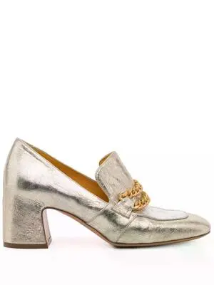 MADISON MAISON Block Heel Loafers With Chain Detailing - Silver
