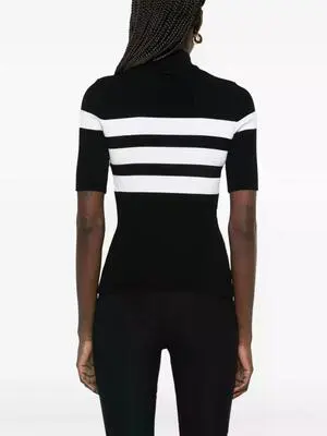 JEAN PAUL GAULTIER Striped Knit T-shirt With Chain Detail - Black