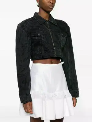 ROTATE BY BIRGER CHRISTENSEN Cropped Zebra-print Denim Jacket