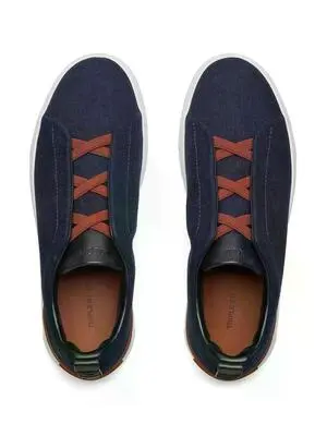 Zegna Triple Stitch Denim Sneakers - Blue