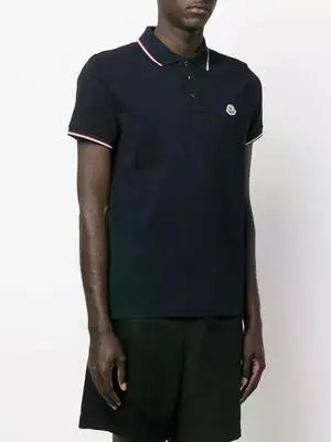 Moncler Logo-patch Tipped Polo Shirt - Blue