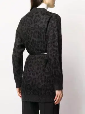 Valentino Garavani Leopard Print Belted V-neck Cardigan