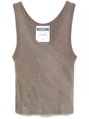 Moschino Embellished Ribbed Tank Top - Neutrals