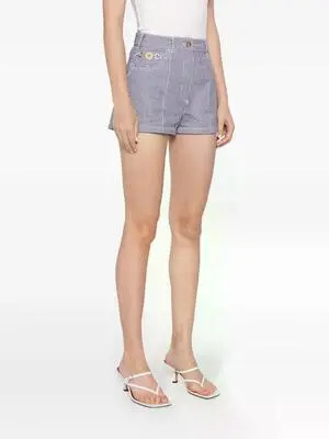 PATOU Striped Denim Mini Shorts - Blue