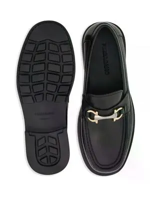 FERRAGAMO Gancini Plaque Leather Loafers