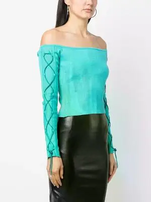 Giuseppe Di Morabito Off-shoulder Ribbed Knit Top With Lace-up Detailing