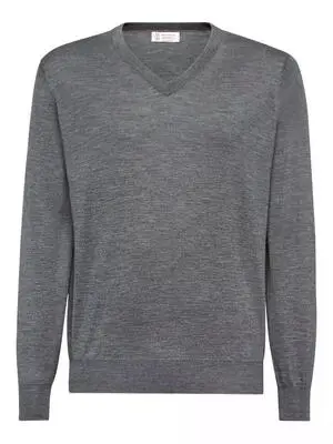 Brunello Cucinelli V-neck Wool Jumper - Grey