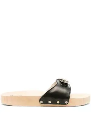 DR. SCHOLL'S SHOES Pescura Wood-sole Leather Slides - Black