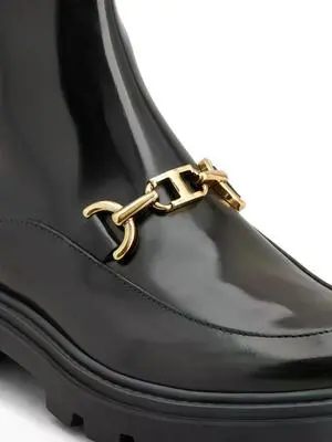 TOD'S Polished Leather Ankle Boots With Gold-tone Logo Plaque