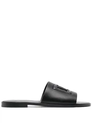 Dolce & Gabbana Embossed-logo Leather Slides