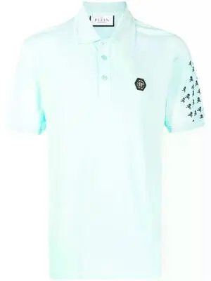 Philipp Plein Skull And Bones Cotton Polo Shirt - Blue