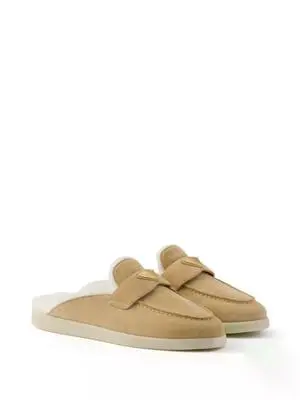 Prada Suede And Shearling Slippers - Neutrals