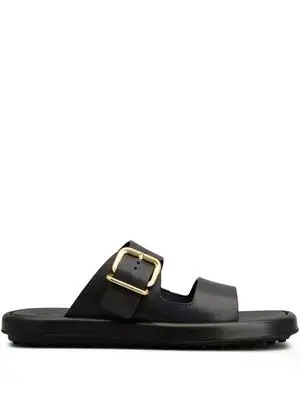 TOD'S Leather Sandals With Decorative Buckle Detail - Black