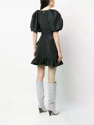 MSGM Puff Sleeve Wrap Dress With Ruffled Detailing