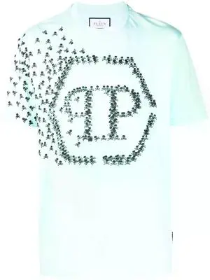 Philipp Plein Skull Bones Logo-print T-shirt - Blue