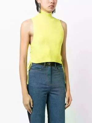 Rokh High Neck Sleeveless Lace-up Detail Cropped Top