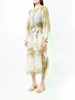 BAMBAH Tie-dye Sheer Sleeve Midi Dress