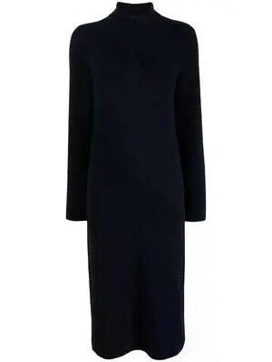 ONEFIFTEEN Ribbed Knit Roll Neck Midi Dress - Blue