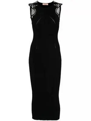 TWINSET Ribbed Lace-detail Midi Dress - Black