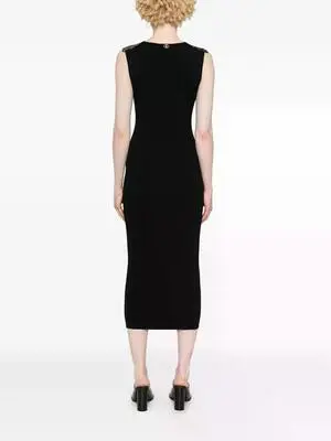TWINSET Ribbed Lace-detail Midi Dress - Black