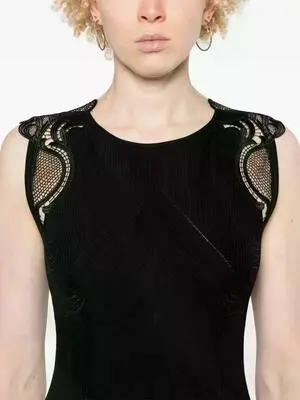 TWINSET Ribbed Lace-detail Midi Dress - Black