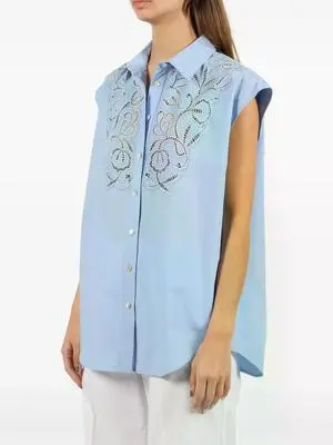 P.a.r.o.s.h Sleeveless Cotton Shirt With Cut-out Detailing - Blue