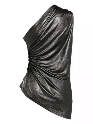 Atlein One-shoulder Draped Metallic Top