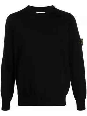 Stone Island Badge Crew Neck Sweater - Black