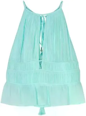 Patrizia Pepe Pleated Halterneck Top With Tassel Detail - Blue