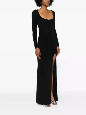 ANA RADU Knitted Maxi Dress With Side Slit - Black