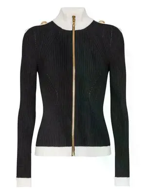 Balmain Ribbed Knit Zip-up Cardigan With Contrasting Trim