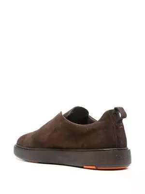 Santoni Suede Slip-on Round Toe Sneakers - Brown