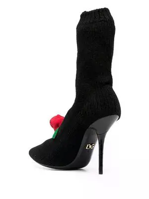Dolce & Gabbana Knitted Rose Ankle Boots