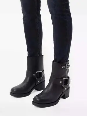 Ash Leather Block Heel Boots With Decorative Buckles