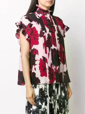 Alexandre Vauthier Floral Print Ruffle Neck Shirt - Red