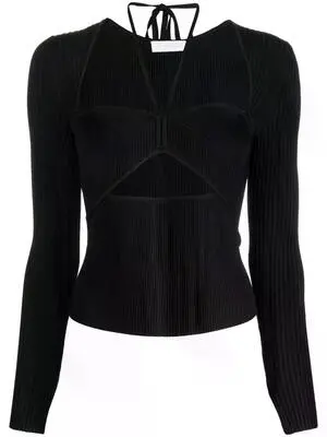 Simkhai Alexia Ribbed Neck-tie Top - Black