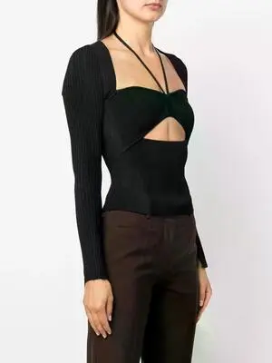 Simkhai Alexia Ribbed Neck-tie Top - Black