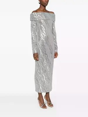 ROTATE BY BIRGER CHRISTENSEN Sequinned Off-the-shoulder Midi Dress